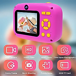 Kids Camera-Camera for Kids with Time-Lapse Photography, 40MP Dual Selfie Kids Digital Camera for Girls Boys 3-12 Year, 1080P HD Video Cameras Christmas Birthday Gift with 32GB SD Card, Card Reader