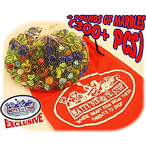 Matty's Toy Stop Deluxe 4 Pounds (300+ Count) of Cat's Eyes Marbles & Shooters with Exclusive Storage Bag