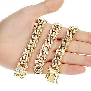 Mens Cuban Link Chain Iced Out Gold Miami Cuban Necklace Bling Diamond Chain Hip Hop Jewelry with Gift Box for Women (Gold-13.5mm,22inch)