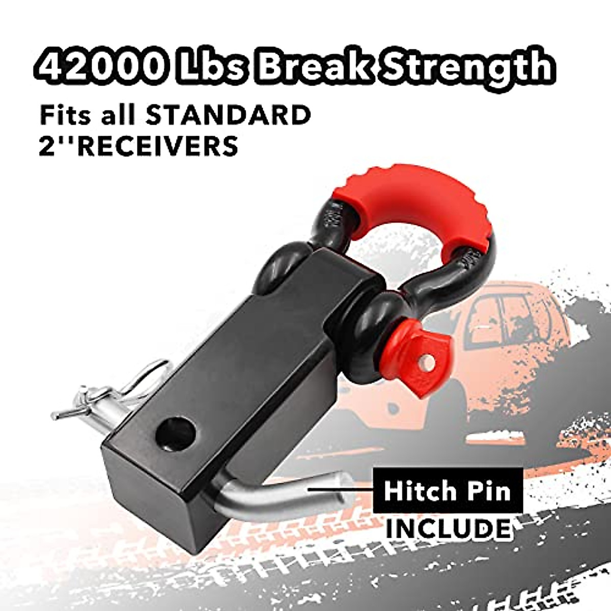 Shackle Hitch Receiver, 2 inch 42000 Lbs Maximum Break Strength, Solid with 3/4'' D Ring, Heavy Duty Towing Hitch Receivers, Never Rust, Best Towing Accessories for Vehicle Recovery Off-Road