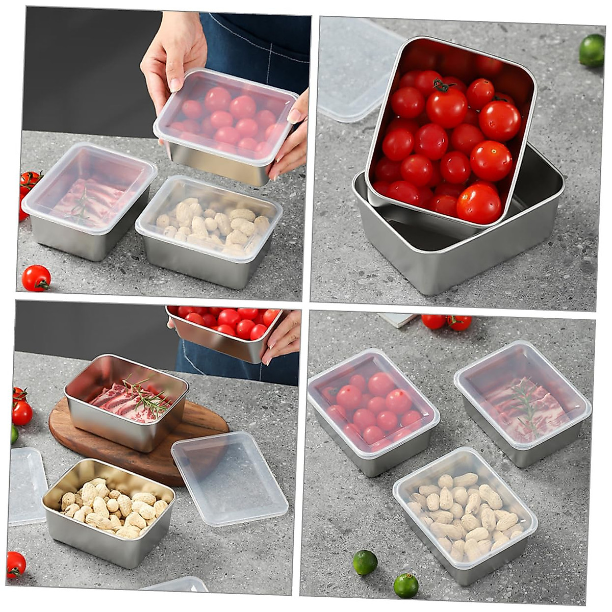 4 Pcs Storage Containers with Lids Airtight Fridge Organizer Boxes for Vegetables and Fruits Stackable Sealing Box for Fresh Food Storage