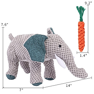 Squeaky Plush Large Dog Toy & Cotton Rope Chew Toy Kit, Cute Elephant Stuffed Toy and Carrot Teething Tug of War Rope Knot Toy Set for Small Medium Large Breed Holiday Birthday Gift (2 Pack)