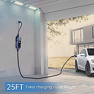 MUSTART Level 1 and Level 2 Portable EV Charger (16 Amp Adjustable, 100-240V, 25ft Cable). NEMA 6-20 Plug with NEMA 5-15 Adapter Electric Vehicle Charger
