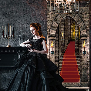 Blulu 3D Castle Entrance Door Banner Castle Entrance Door Cover Large Fabric Medieval Themed Stone Backdrop Gothic Birthday Photo Background for Potter Themed Vampire Halloween Party Decor 6.5 x 3 Ft