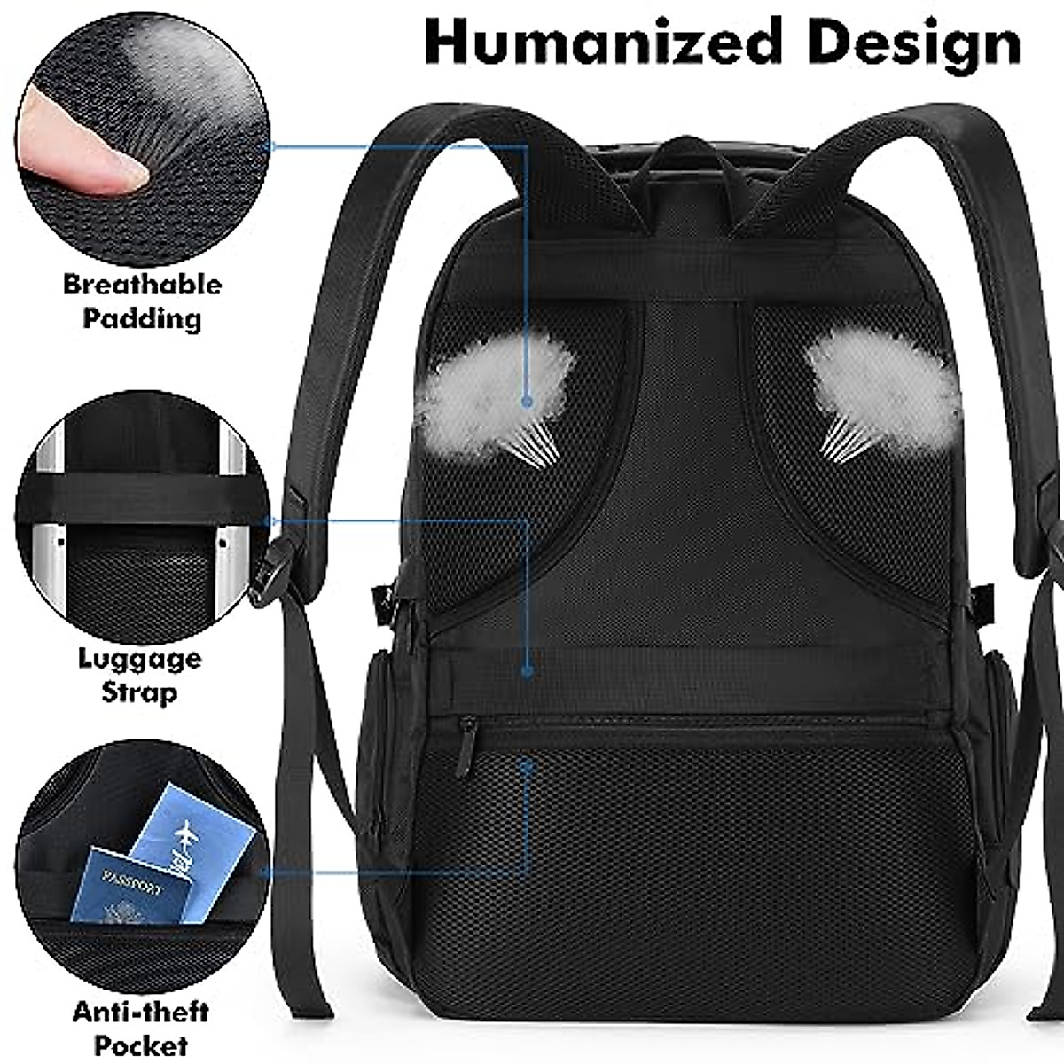 Lekakii Travel Laptop Backpack for Men, Extra Large Waterproof Backpack for Traveling On Airplane, 17.3 Inch Business Computer Bag Black Backpack 45L