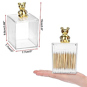 Hipiwe Bear Q-tip Holder Clear Acrylic Bathroom Canisters Jar Cotton Swab Organizer Plastic Apothecary Jar Bathroom Storage Dispenser for Cotton Swab Cotton Ball, Cotton Rounds Pads, Floss
