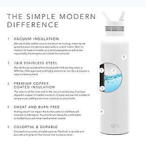 Simple Modern Water Bottle with Narrow Mouth Straw Lid Metal Thermos Vacuum Insulated Stainless Steel l Reusable Leak Proof BPA-Free Flask | Ascent Collection | 24oz, Winter White