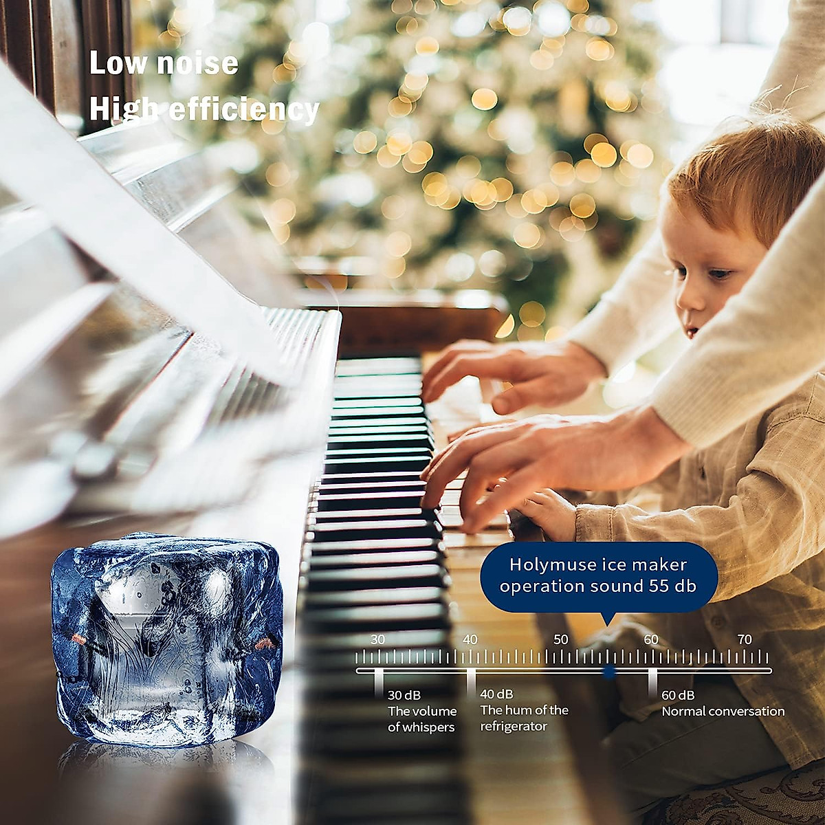 Commercial Ice Maker Machine, 130lbs/24H Under Counter ice Machine with 36lbs Ice Storage Capacity, 50 Ice Cubes/Cycle Stainless Steel Freestanding Ice Maker, Intelligent Operation, Automatic Cleaning