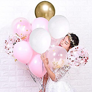 60pcs Pink Gold White Balloons Kit Latex 12 inch Pink Gold Confetti Balloons for Birthday Baby Shower Wedding Engagement Party Decorations