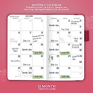 Legend Planner Pocket – Small Undated Monthly & Weekly Goal Journal and Calendar for Productivity, Mini Life Organizer Planner Perfect for Purse, Size: 3.5" x 6.2" Hardcover – Hot Pink