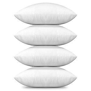 OTOSTAR Premium Waterproof Throw Pillow Inserts, Set of 4 Square Form Cushion Stuffer for Garden, Bench, Patio - Decorative Outdoor Pillows Inserts White, 12x20 Inches