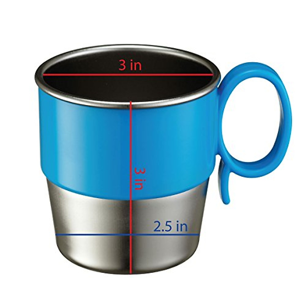 Innobaby Din Din Smart Stainless Steel Cup (9 oz) with Handle for Babies, Toddlers and Kids. BPA Free, Blue