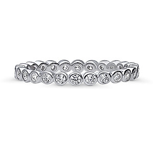 BERRICLE Sterling Silver Bubble Wedding Rings Bezel Set Cubic Zirconia CZ Eternity Ring for Women, Rhodium Plated Size 7