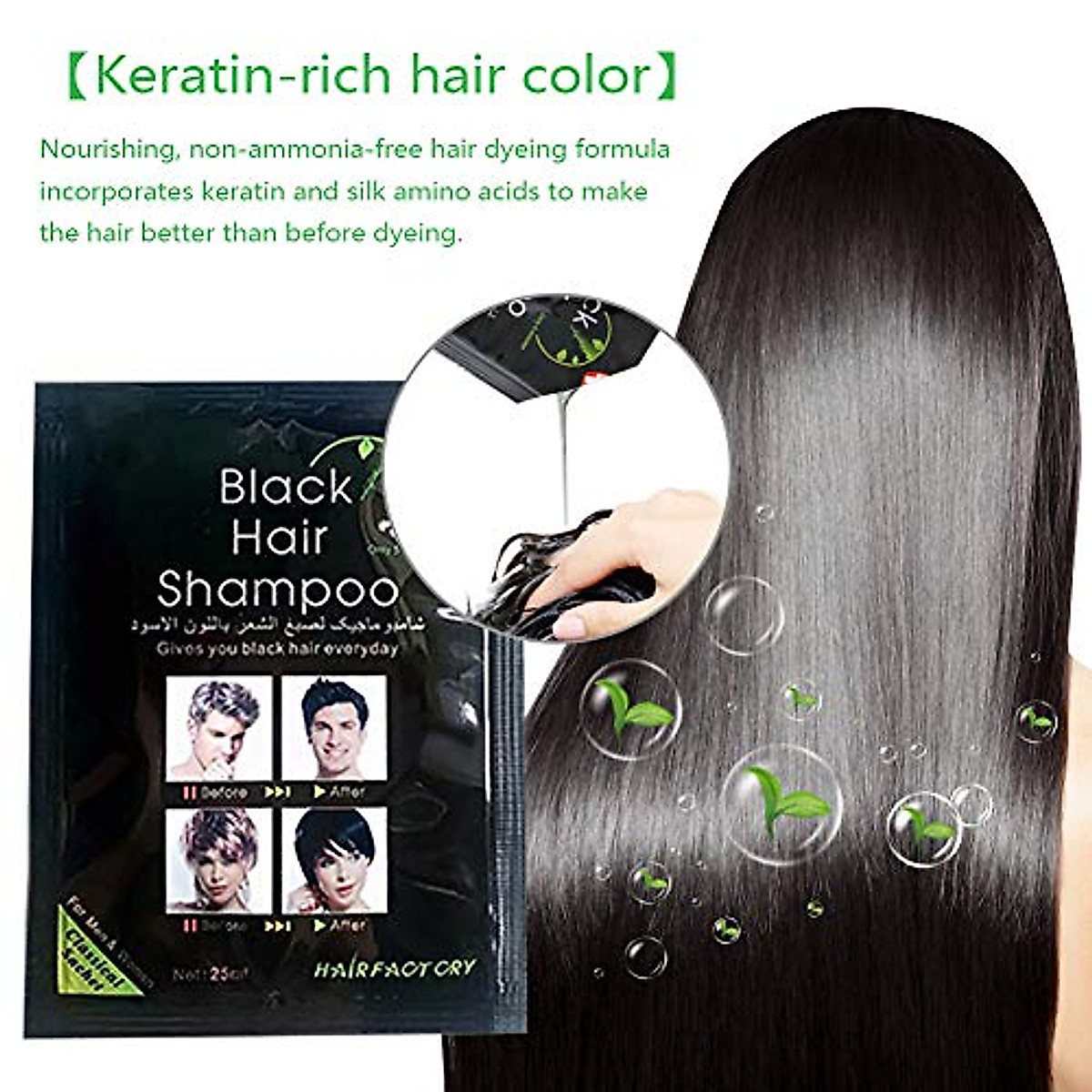 Cutelove Black Hair Dye - Black Hair Shampoo Hair Color for Gray Hair Coverage only 5 Minutes Maintain Hair Color a Months for Men and Women 25mlx10 Packs