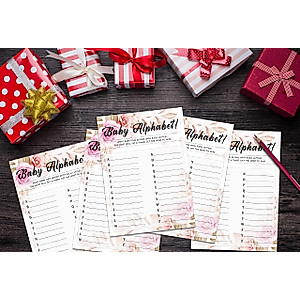 OICPYD Floral Baby Shower Games - Baby Alphabet Game - Baby Shower Party Cards for Boy & Girl- 30 Cards Pack(pink11)