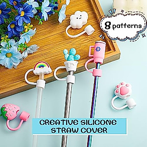 8 PCS Straw Covers Cap, Straw Cover for Stanley 30&40 Oz Tumbler, Reusable Silicone Straw Toppers Cute Straw Tip Covers in Various Shapes, Drinking Straw Caps for 10 Mm Straw. (Mixed Style)