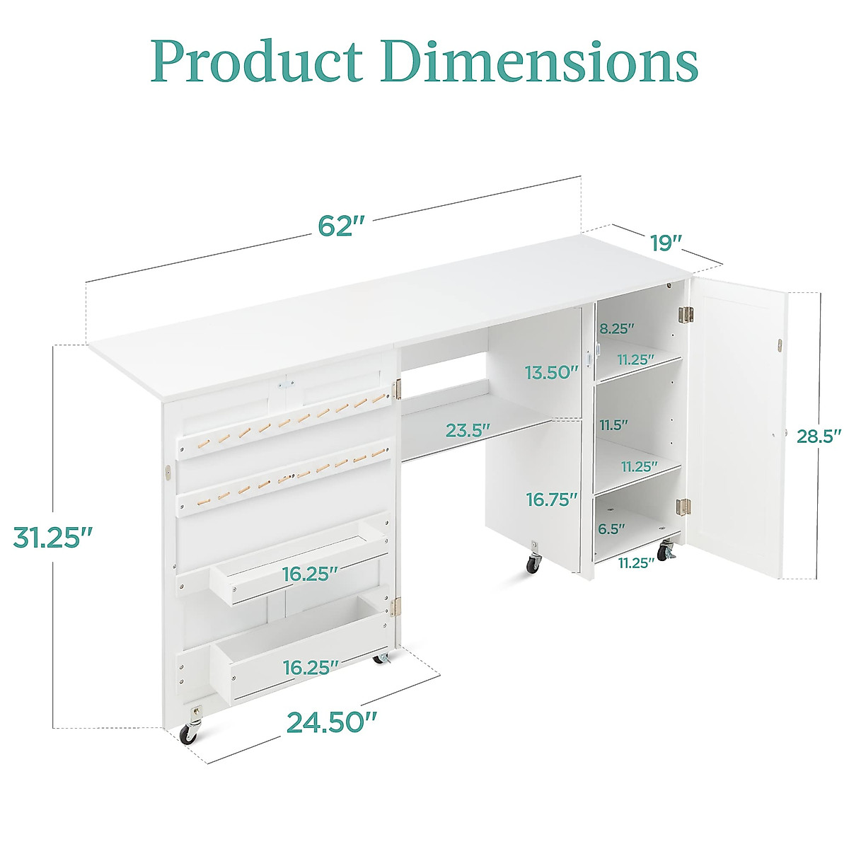 Best Choice Products Large Folding Sewing Table, Multipurpose Portable Craft Station & Side Desk w/Compact Design, Caster Wheels, Storage Shelves, 2 Storage Trays, Magnetic Doors - White