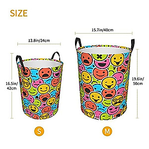 Pulinzy Smiley Face Waterproof Collapsible Laundry Hamper, Dirty Clothes Laundry Basket, Decorative Basket Bin Storage Organizer for Home/Dorm/Bathroom/Nursery Room/Toy Collection