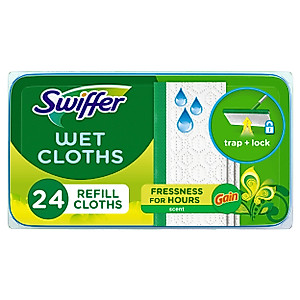 Swiffer Sweeper Wet Mopping Cloths, Multi-Surface Floor Cleaner with Gain Original Scent, 24 Count
