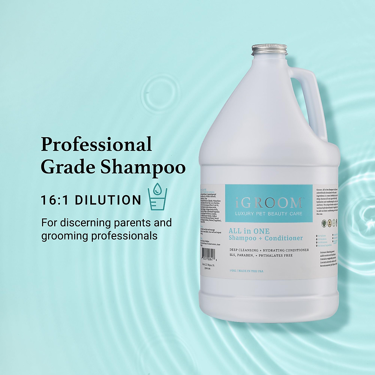iGroom All-in-One Dog Shampoo + Conditioner, Luxury Pet Beauty Care, Deep Clean All Coat Types, Hydrate and Condition Coat, Made in The USA, 16 oz