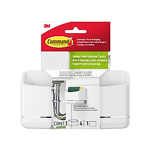 Command Under Sink Sponge Caddy, White, 1-Caddy, 4-Strips, 2-Pack, Organize Damage-Free