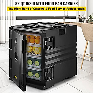 VEVOR Insulated Food Pan Carrier, 82 Qt Hot Box for Catering, LLDPE Food Box Carrier w/One-Piece Buckle & Insulated Food Pan Carrier, 82 Qt Hot Box LLDPE Food Box Carrier w/Double Buckles, Black