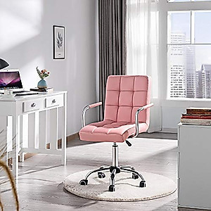 Yaheetech Desk Chairs with Wheels/Armrests Modern PU Leather Office Chair Height Adjustable Home Computer Executive Chair on Wheels 360° Swivel - Pink