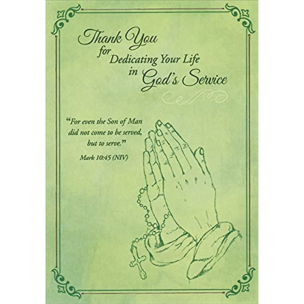 Designer Greetings Outline Of Praying Hands on Green Clergy Appreciation Day Card