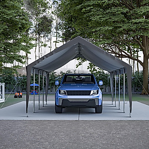 Jaxilyn Carport 13x25ft Portable Garage Car Canopy Heavy Duty Car Port with Mesh Windows and Removable Sidewalls UV Resistant Waterproof All-Season Tarp for SUV,Boat,Car, Truck Gray