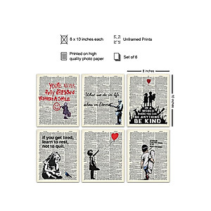 Banksy Wall Art Set - Inspirational Quotes Room Decor - Motivational Graffiti Street Art for Teens Bedroom, Living Room, Dorm - Set of 6-8x10 each Poster Picture Prints Home Decoration