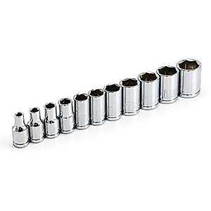 Powerbuilt 11 Piece Metric Shallow Socket Set, 1/4-Inch Drive, 6 Point, Dual Grease Rings, Size Markings - 640498