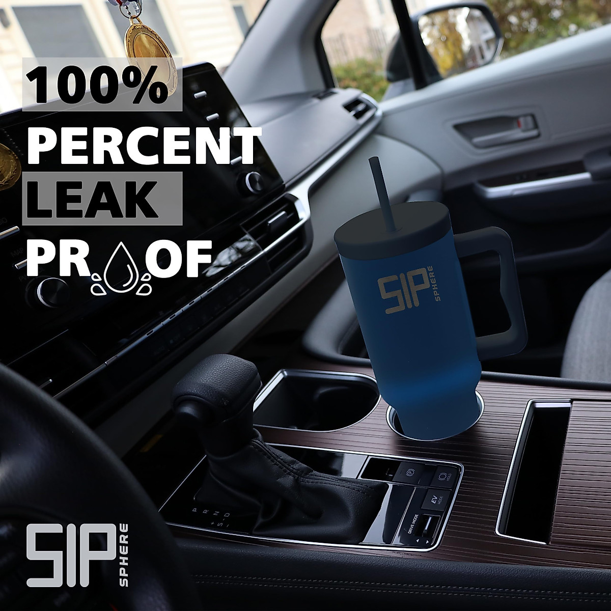 SIP SPHERE Tumbler 40oz Insulated Travel Mug with 2 Straws Double Wall Vacuum Insulated Car Cup Keeps Drinks Hot & Cold (Dark Blue)