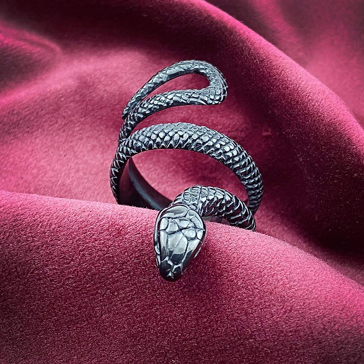 Womens Black Snake Rings Knuckle Cool Snake Ring Stainless Steel Jewelry For Teen Girls Size 6