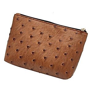 Bestmaple Portable Fashion PU Ostrich Grained Leather Coin Pouch Credit Card Holder Small Thin Wallet Travel Pouch Change Zipper Purse (Brown)