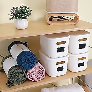 Citylife 6 Packs Plastic Storage Bins with Bamboo Lids White Storage Box with Handle Stackable Containers for Organizing
