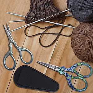 KISTARCH 2pcs 3.6inch Small Precision Embroidery Scissors,Sewing scissors with leather sheath cover for Needlework Craft Art Work Manual Sewing Handicraft DIY Tool Detail Cutting Everyday Use