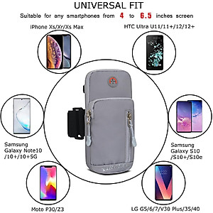 eYistar Sport Running Armband Wristband Cell Phone Holder Pouch Case Crossbody Purse Arm Bag for iPhone 13 12 Pro Max Samsung Galaxy S21 FE S20 S22 Ultra Note 10+ Plus A03S A12 Google Pixel 6 (Grey)