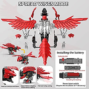 FORALES Cyberpunk Style Simulation Mechanical Dinosaur Toy Dinosaur Building Block Toy Electric Mechanical Walking Dinosaur for Children's Gift (Pterosaur Cryptovolans)