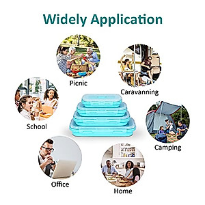 Silicone Lunch Box, Heebyoo 4 Pack Collapsible Food Storage Containers with Lids, Bento Lunch Boxes, Leftover Meal box For Kitchen, BPA Free, Microwave and Freezer Safe, Foldable Thin box Design