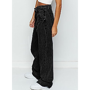 Astylish Black Jeans for Women Mid Waisted Baggy Boyfriend Mom Wide Leg Denim Pants Black Size 16