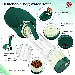 TIOVERY Upgraded Dog Water Bottle, Portable Dog Cat Puppy Pet Water Dispenser Feeder with Drinking Cup and Food Container Leak Proof for Outdoor Walking, Travel, Hiking 12OZ
