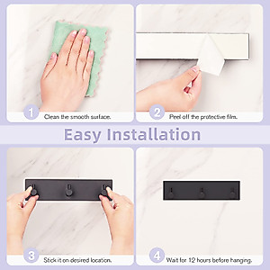 VIS'V Key Holder Wall Mount, Matte Black Self Adhesive Key Hanger Metal Small Key Rail with 3 Key Hooks Key Rack Keychain Holder with Extra Adhesive for Entryway Hallway Doorway Camper