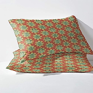 Flower Sheets Full Size, Retro Bed Sheets, Patterned Bedding Sheets & Pillowcases 4 Piece Set - Soft Microfiber Deep Pocket Fitted Sheet & Flat Sheet & 2 Pillow Cases F3-&-184