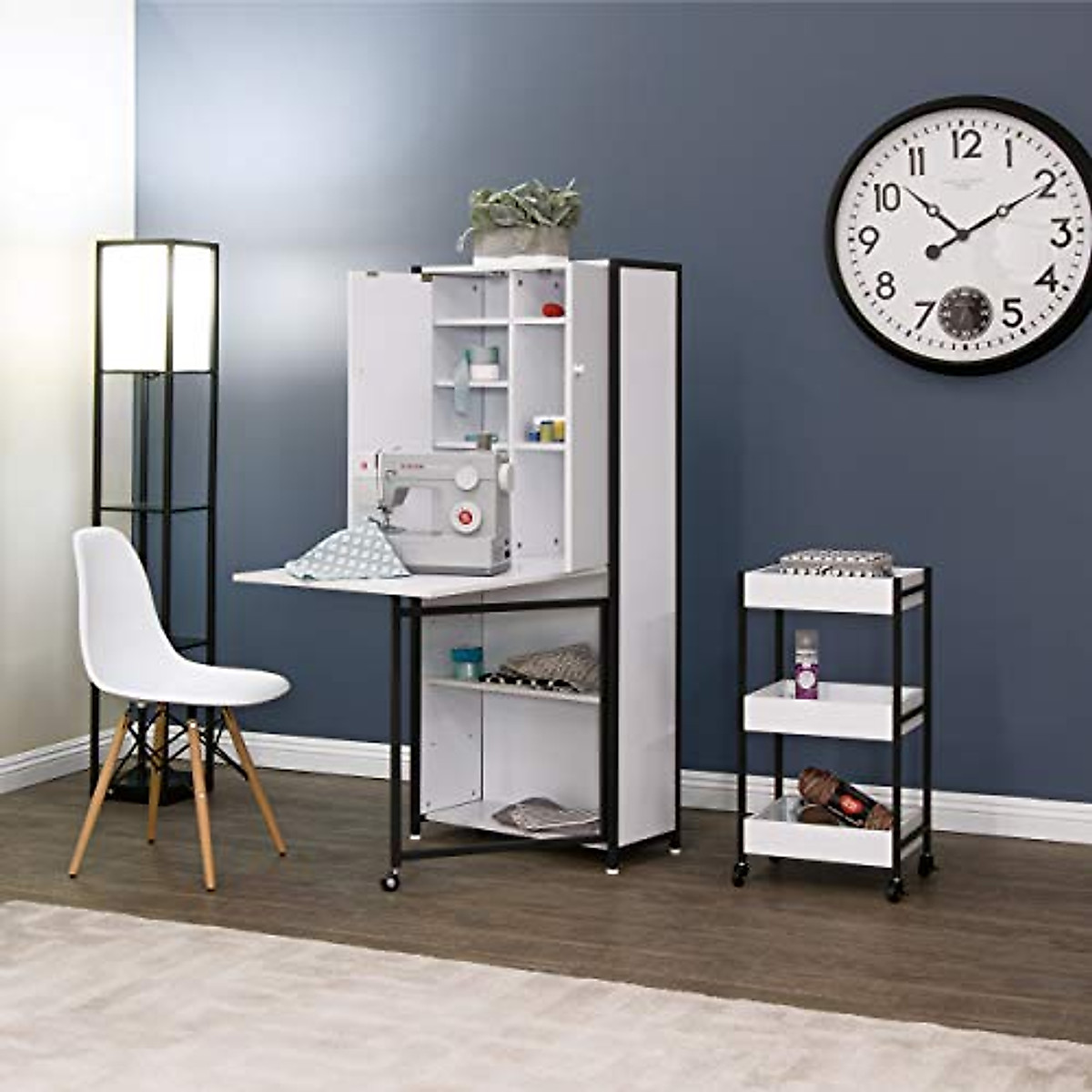 Sew Ready Craft/Multi Room Hiding Table Armoire, Charcoal/White
