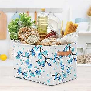 Funky Qiu Japanese Cherry Blossom Storage Basket Cube Large Toys Storage Box Bin with Handle Collapsible Closet Shelf Cloth Organizer for Nursery Bedroom,15x11x9.5 in,1 Pack