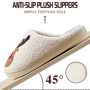 ajobity Cute Slipper for Women - Elk Slide Slippers Reindeer Xmas Slippers - Fun slippers Soft Plush Christmas Cotton Slippers Keep Warm Couples Slides