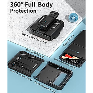 for Samsung Galaxy Z-Flip4 5G Case: Military Grade Protection Shockproof Cell Phone Case with Kickstand & Holster | Protective Drop Proof Rugged Cover for Galaxy Z Flip 4