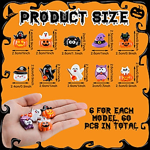Liliful 60 Pcs Halloween Miniatures Garden Figurines Mini Resin Pumpkin Ghost Ornaments Mini Halloween Figures for DIY Garden Accessories Adornments Embellishment Decorations Party Supplies, 10 Styles