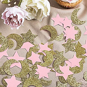 Star and Moon Paper Confetti for Baby Birthday Wedding Party Table Decorations Pink and Gold Glitter Table Scatter Baby Shower Party Supplies