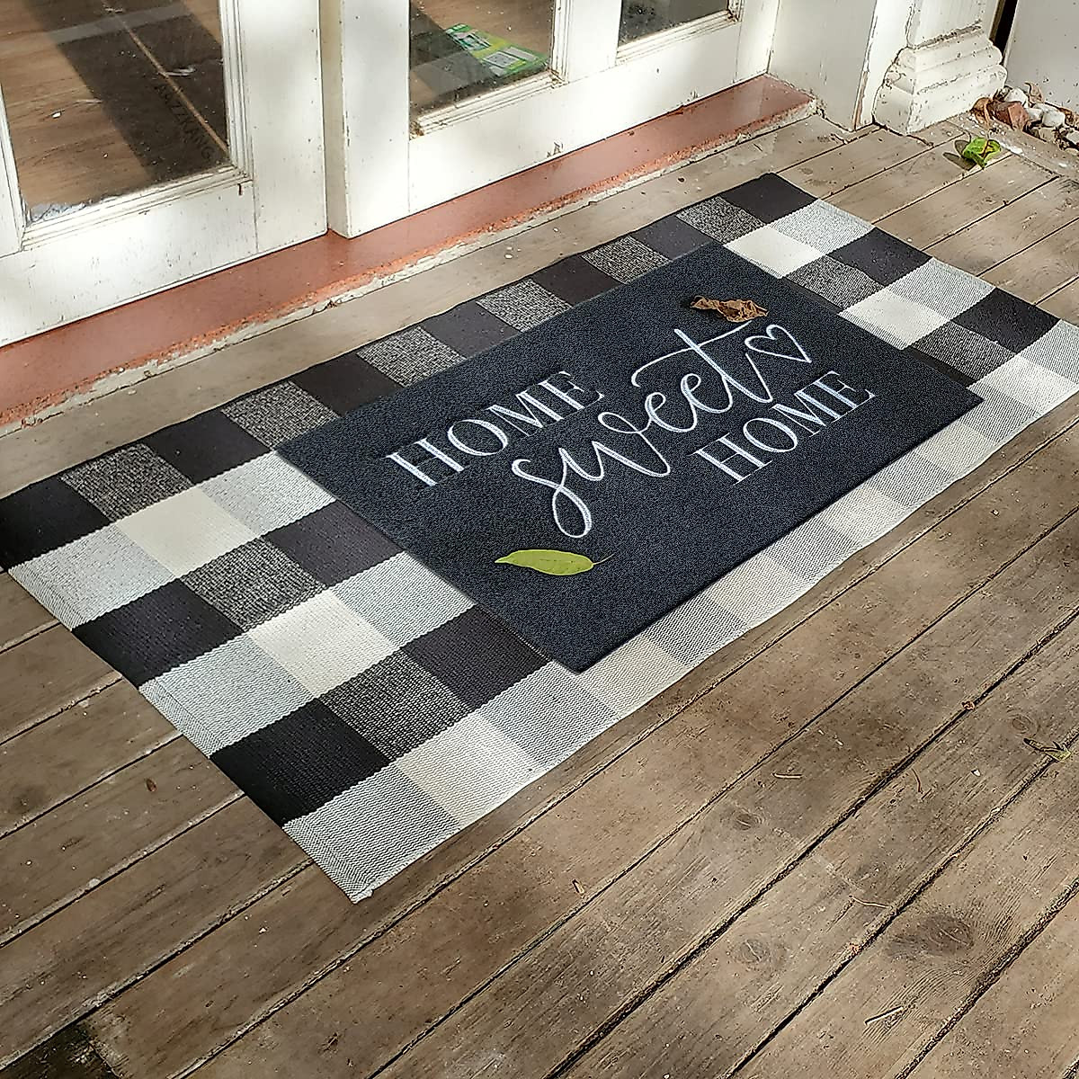 AAZZKANG Door Mats Outdoor Welcome Mat Indoor with Non Slip Rubber Backing Home Sweet Home Doormat Quickly Trap Dirt Easy to Clean Front Door Mat for Entrance Black